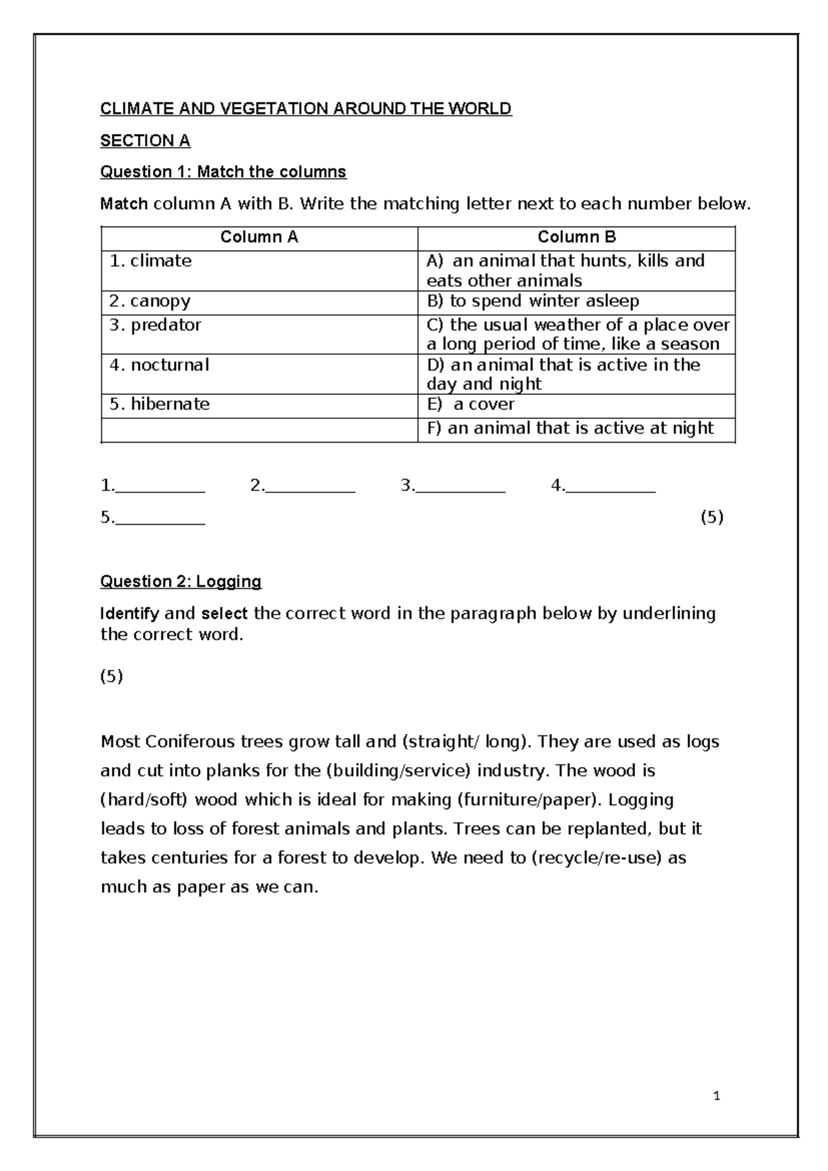 Climate AND Vegetation Around THE World Section A - CLIMATE AND ...
