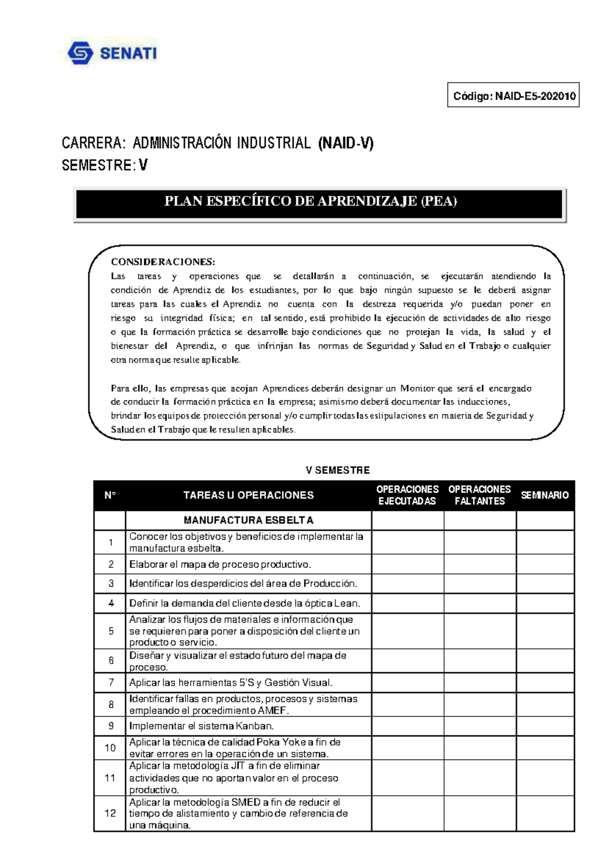 NAID 552 PEA - para uso personal y ayuda - Código: NAID-E5- CARRERA ...