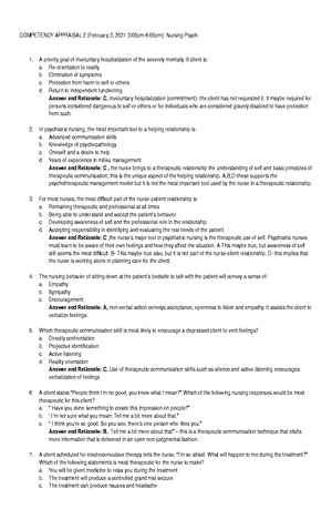 Competency Appraisal Psychiatric Mental Health Nursing - Easter College ...