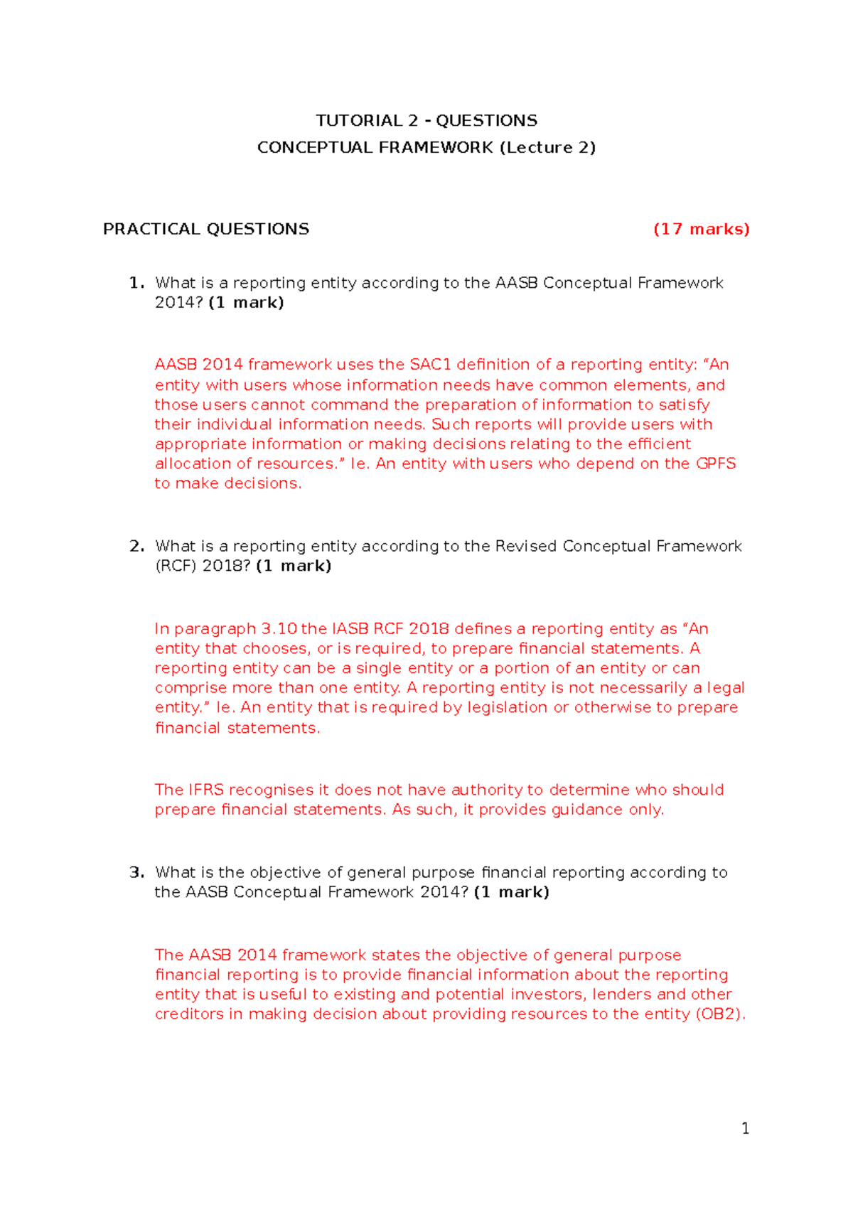Tutorial 2 - TUTORIAL 2 - QUESTIONS CONCEPTUAL FRAMEWORK (Lecture 2) PRACTICAL QUESTIONS (17 ...
