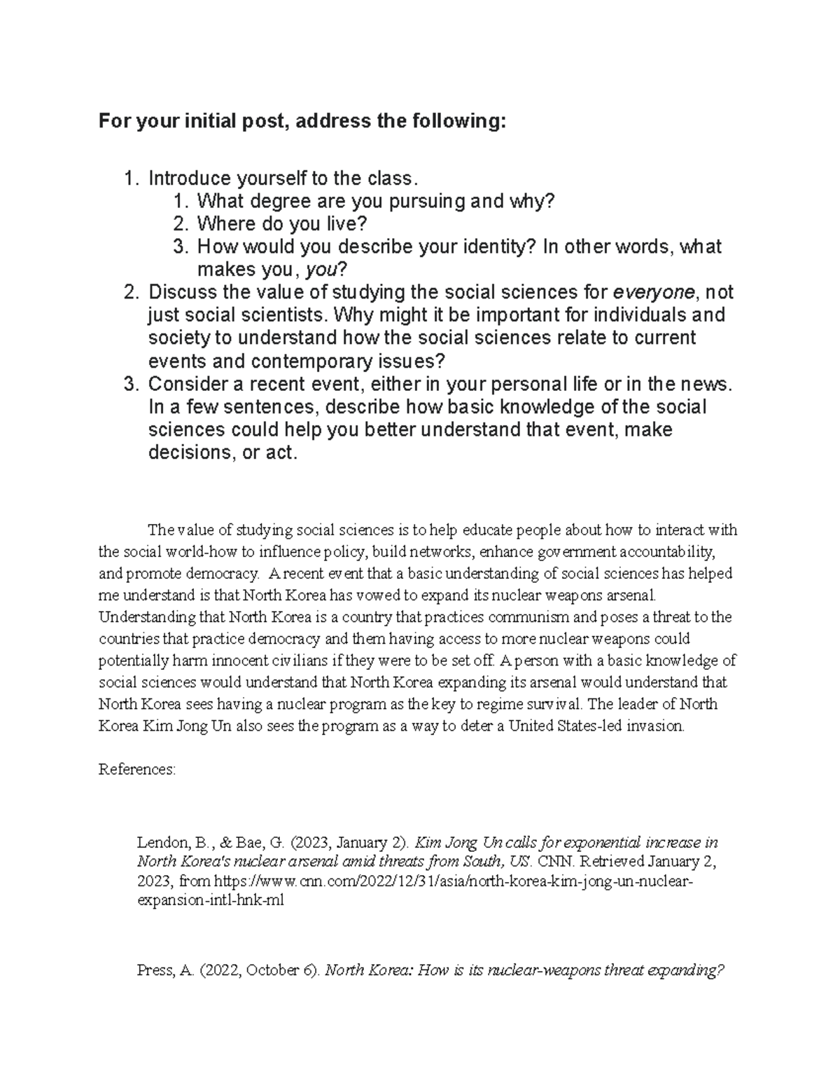 1-1 discussion - For your initial post, address the following: 1 ...