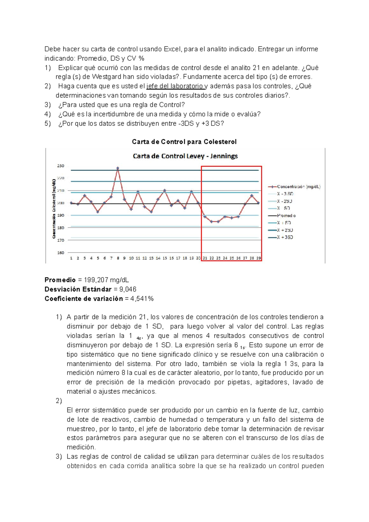 Tarea clínica 2 - Debe hacer su carta de control usando Excel, para el ...