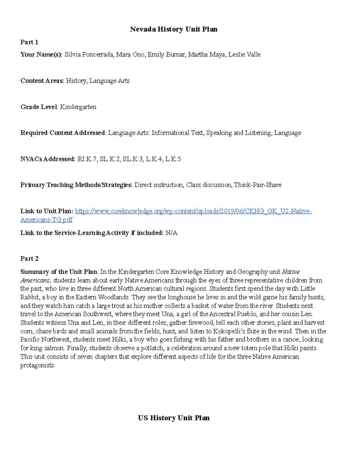 Nevada History and US History Unit Plan - Nevada History Unit Plan Part ...