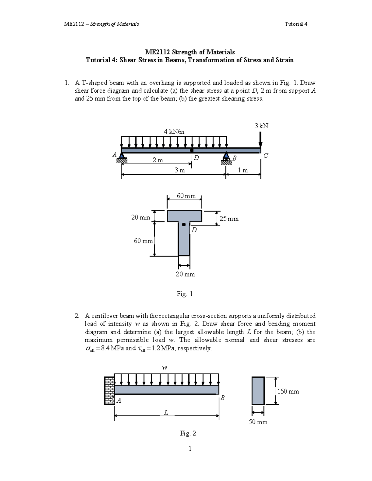 ME2112-S1 AY2022-23 Tutorial 4 - ME2112 – Strength of Materials ...