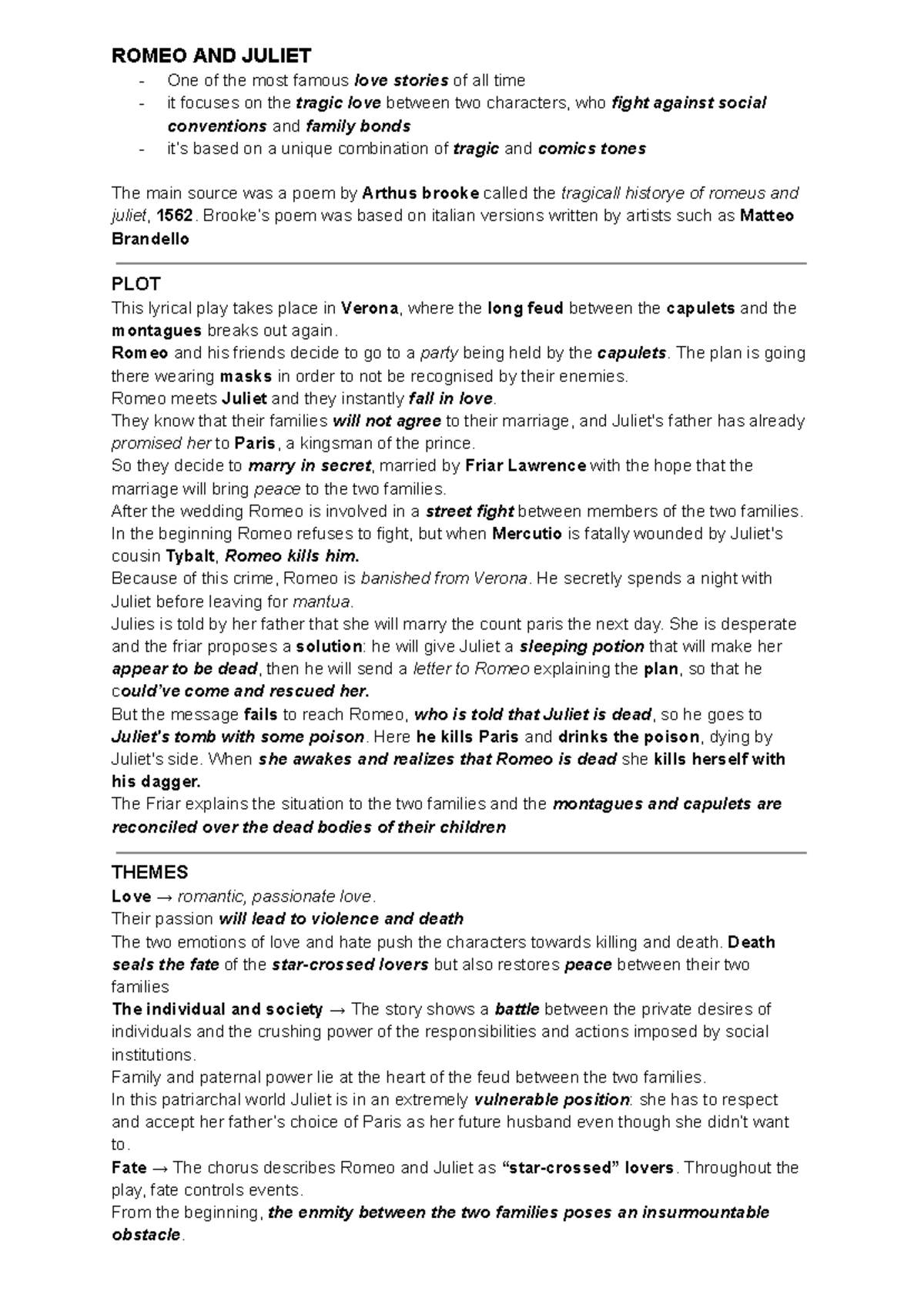 Romeo and Juliet, Hamlet - ROMEO AND JULIET One of the most famous love ...