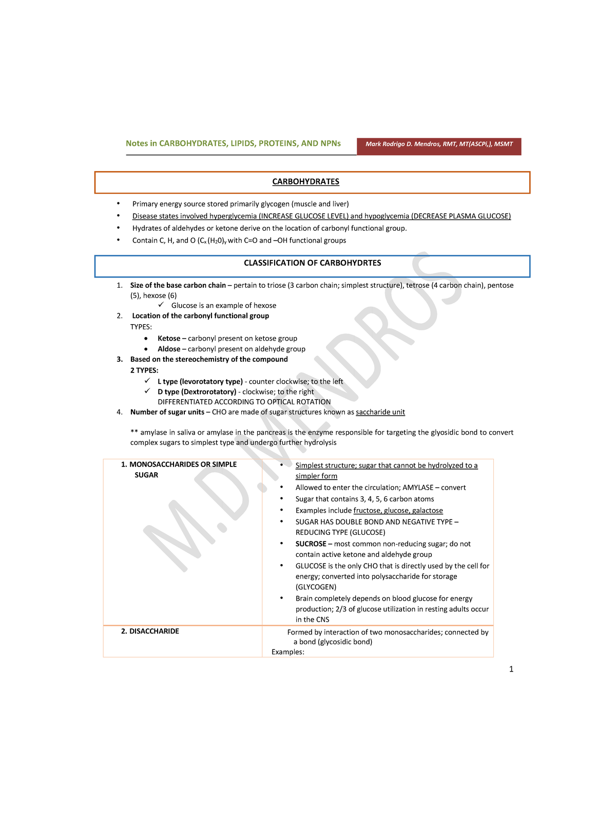 Cc1-m6-10 - Modules 6-10 - CARBOHYDRATES • Primary energy source stored ...
