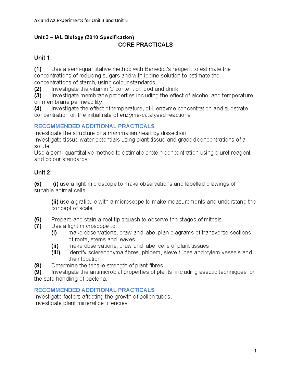 A Level Core Experiments 2018 Spec Instructions - Unit 3 – IAL Biology ...