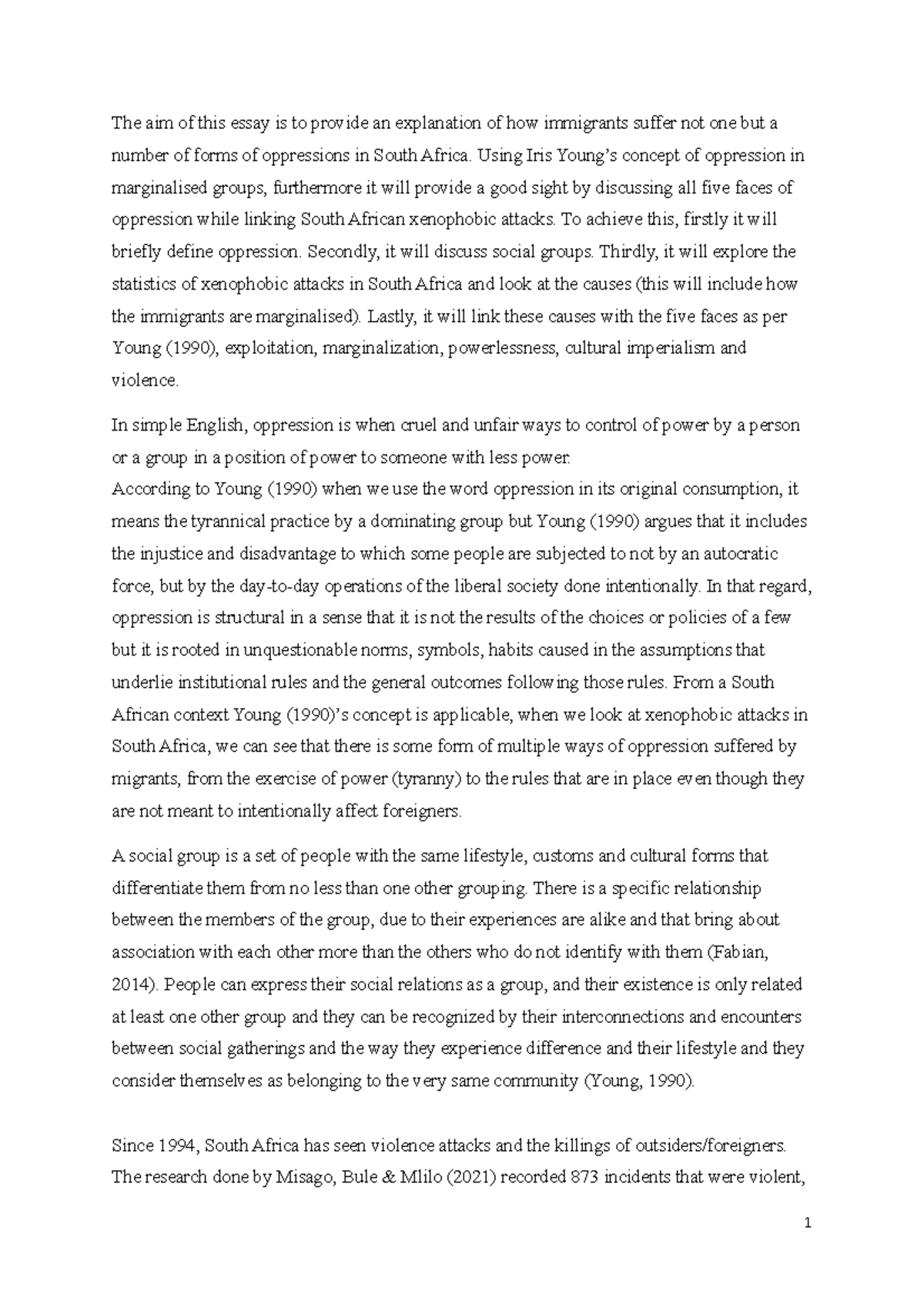 5 faces of oppression - The aim of this essay is to provide an ...