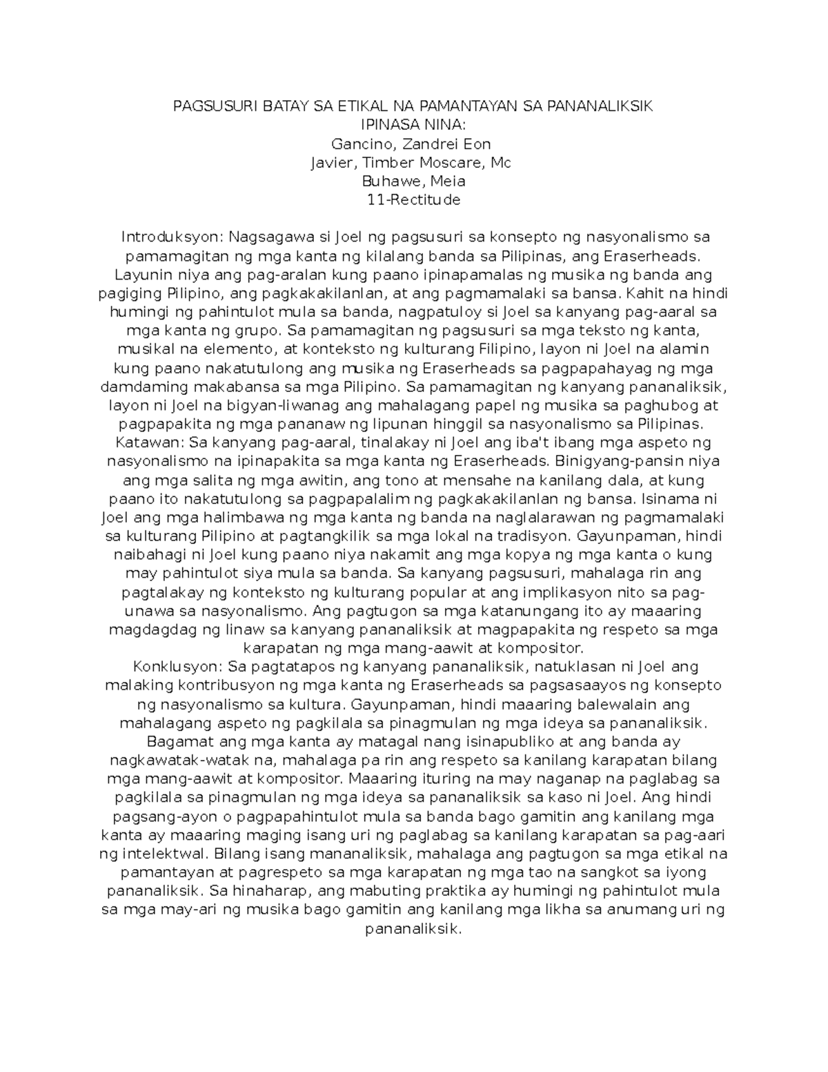 Pagsusuri Batay SA Etikal NA Pamantayan SA Pananaliksik - PAGSUSURI ...
