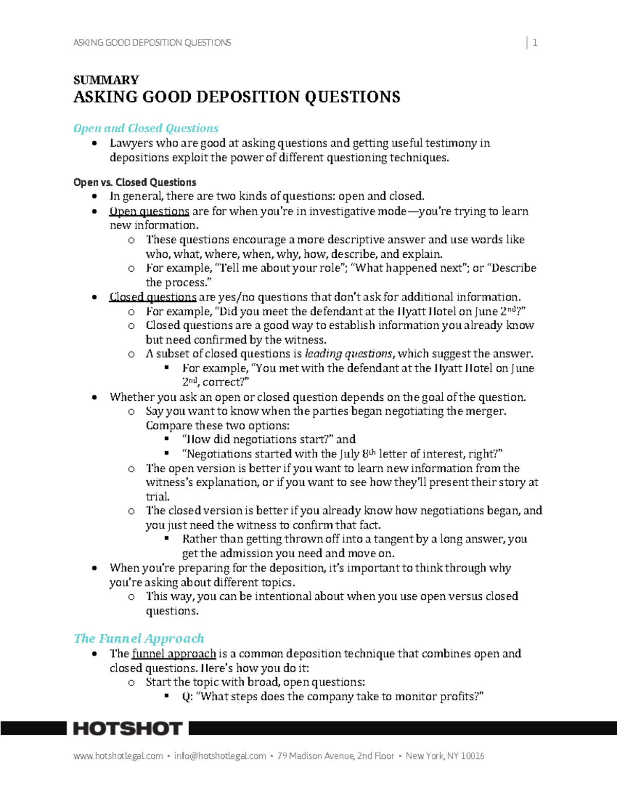 Asking Good Deposition Questions Summary - SUMMARY ASKING GOOD ...