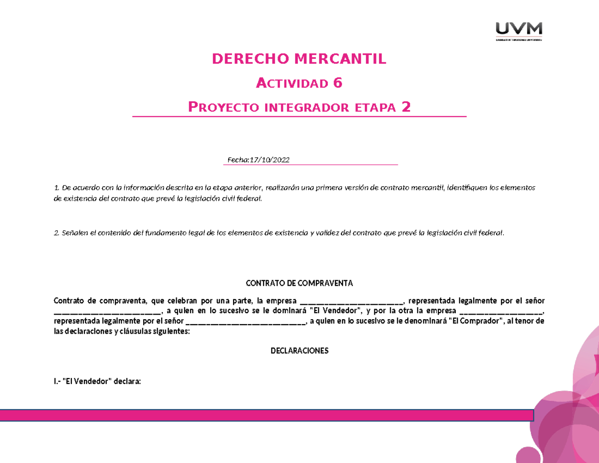 Actividad 6 derecho mercantil - DERECHO MERCANTIL ACTIVIDAD 6 PROYECTO INTEGRADOR ETAPA 2 - Studocu