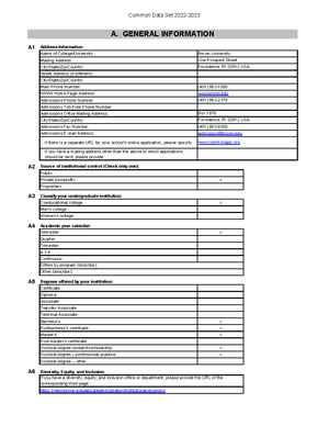 Brown University Common Data Set - A1 Address Information Name of ...