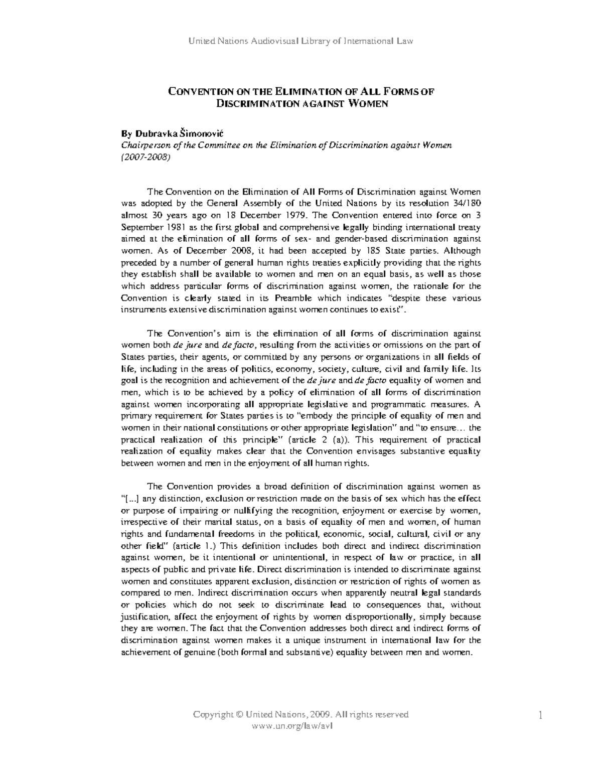 Cedaw (1981) - NOTES - CONVENTION ON THE E LIMINATION OF ALL FORMS OF ...