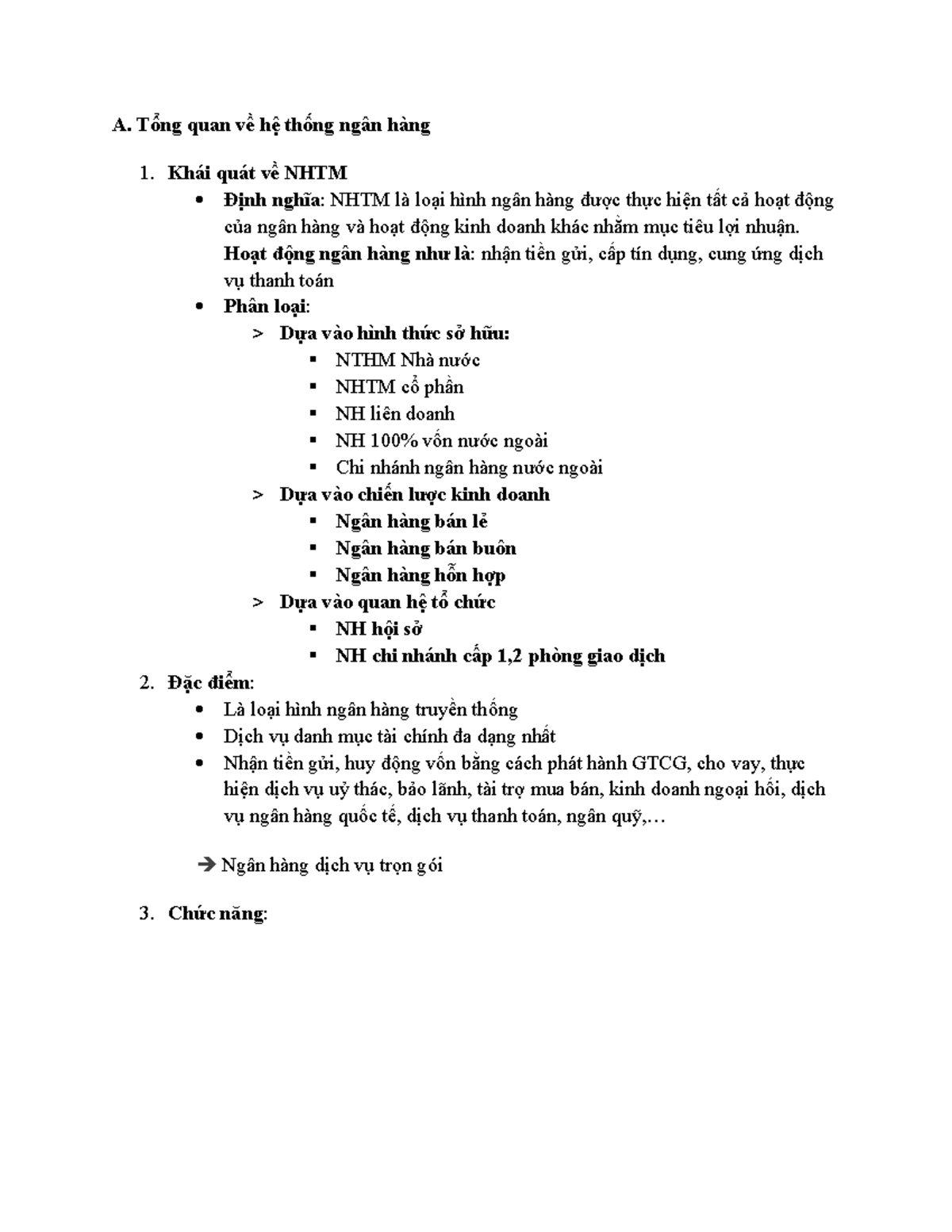 NHTM - Ôn thi GK - A. Tổng quan về hệ thống ngân hàng 1. Khái quát về ...