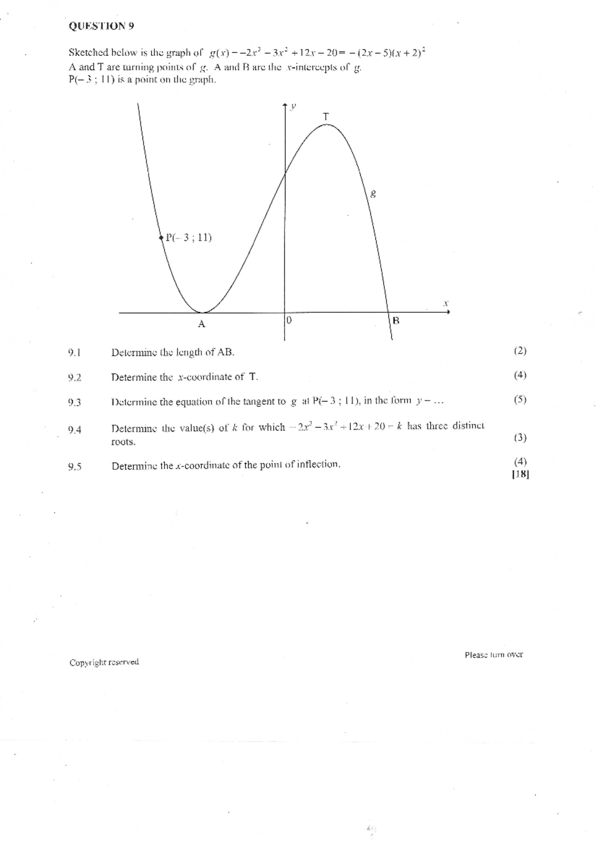 Cubic Function 1 - A question to use to practice - QUESTION 9 Sketched below is the graph of g(x ...