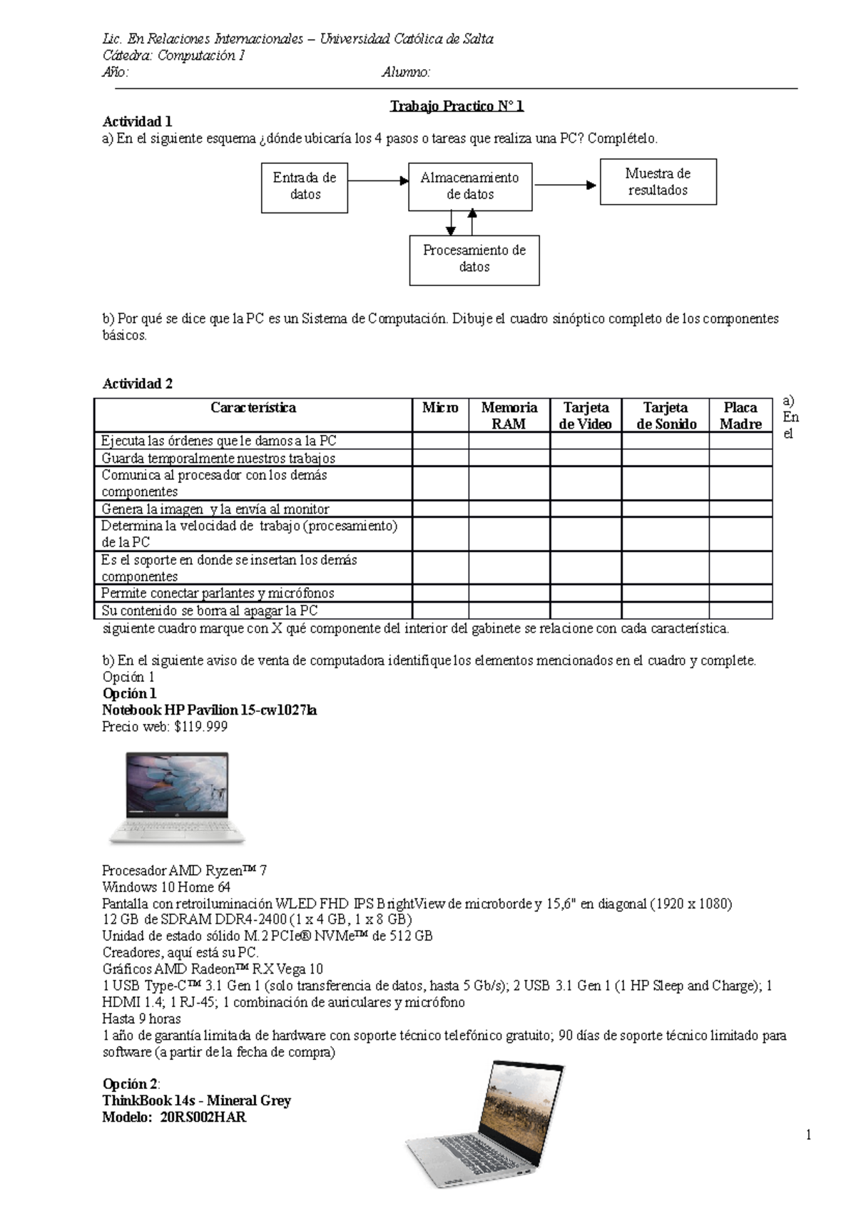 Informatica TP1 -teoria nuevo 2022 - Entrada de datos Procesamiento de datos Muestra de ...