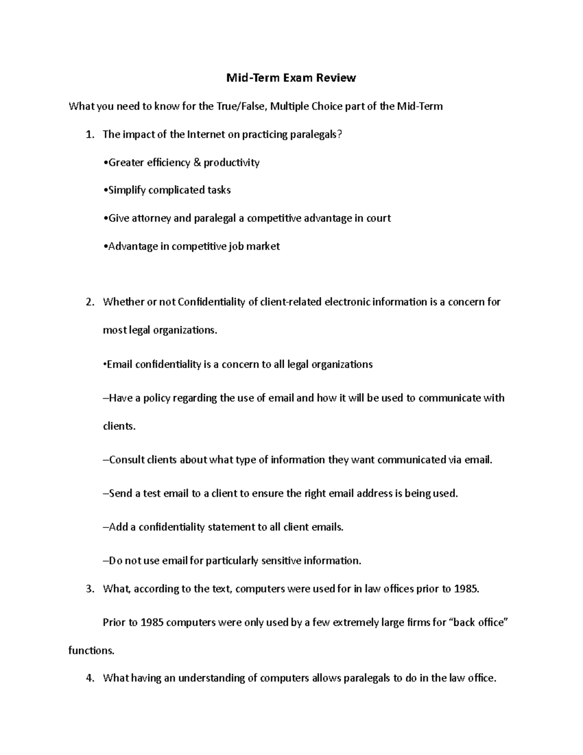 Mid-Term Exam Review - Mid-Term Exam Review What you need to know for ...