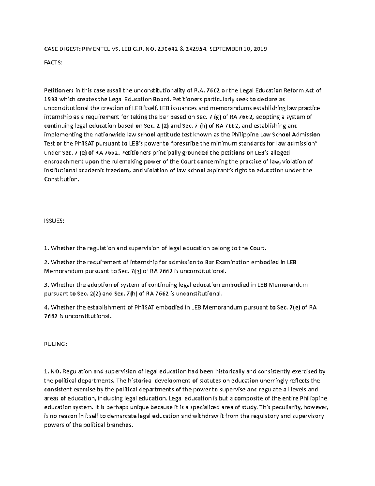 CASE Digest Pimentel Vs. Legal Education Board - CASE DIGEST: PIMENTEL ...