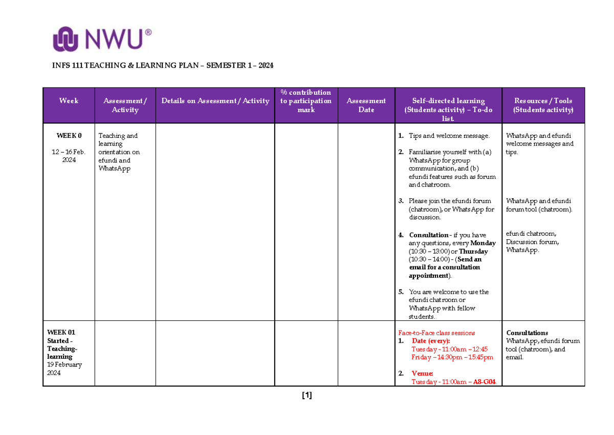 INFS 111 - F2F Teaching Plan - Important Dates - 2024 - INFS 111 ...