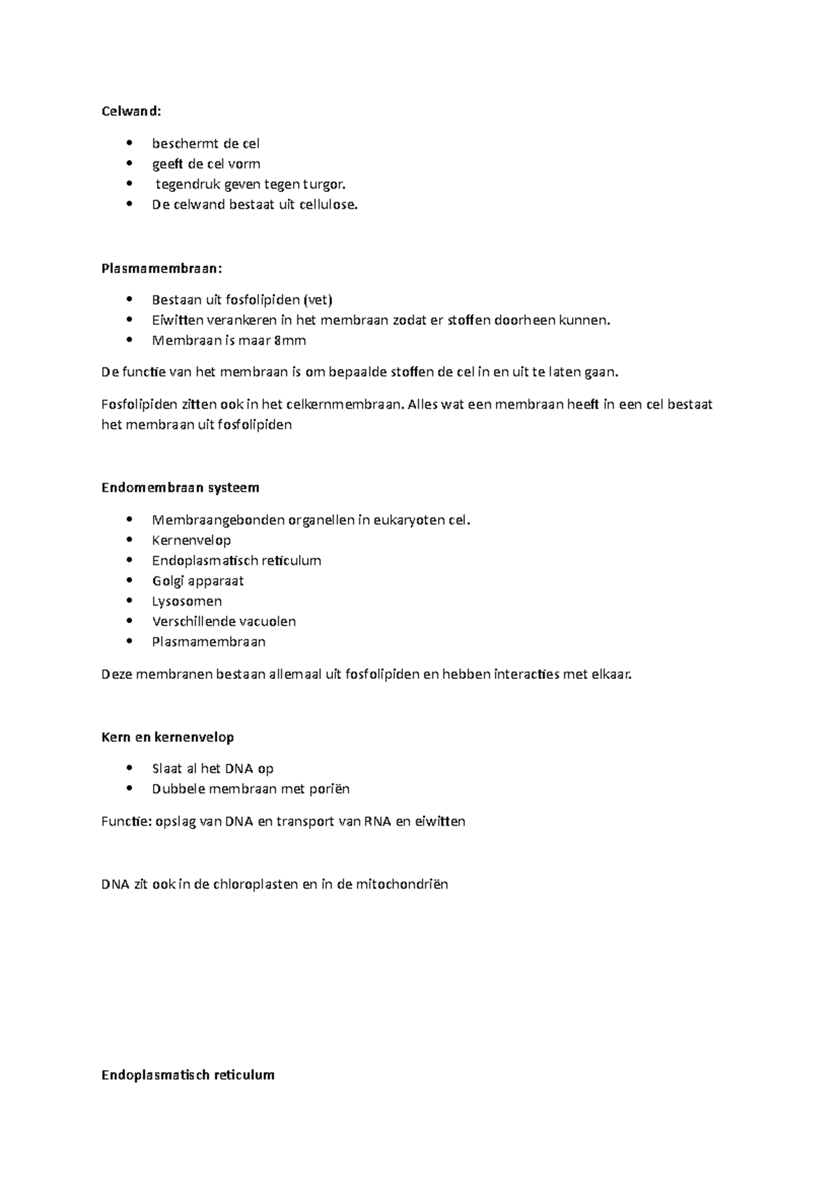 Biologie medisch celstructuur en functie - Celwand: beschermt de cel ...