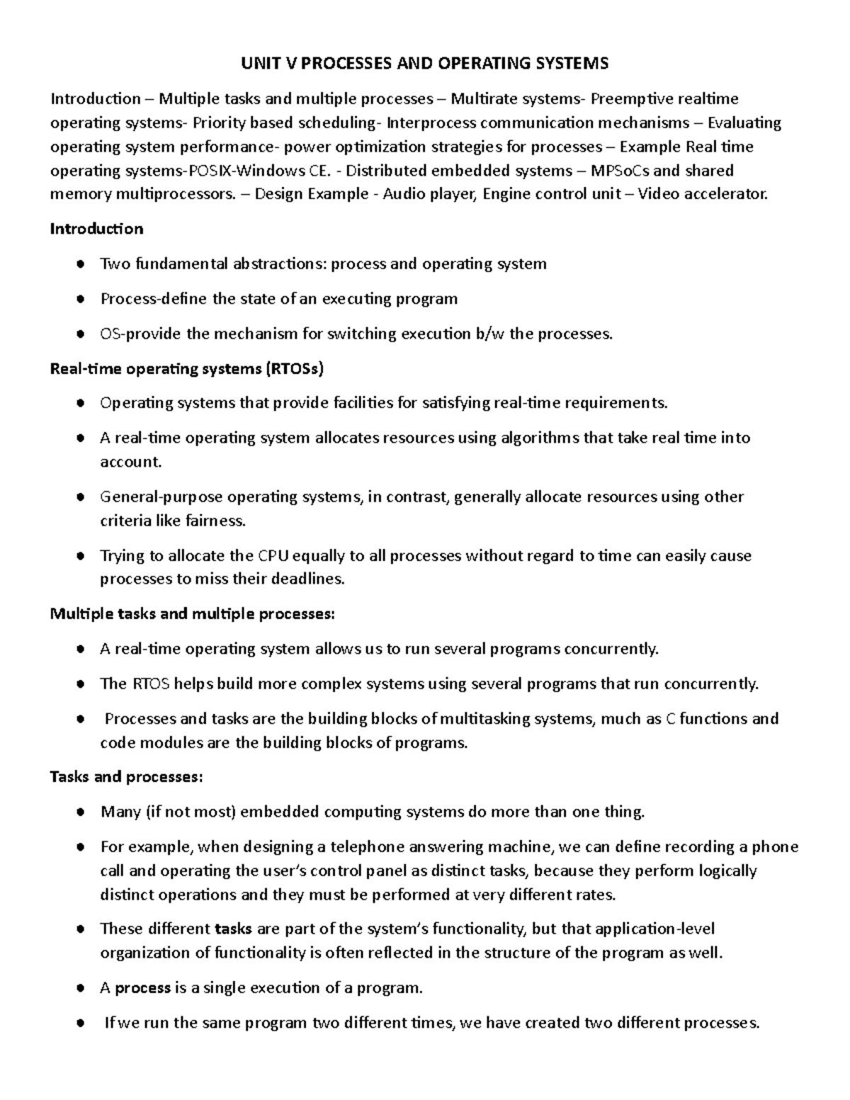 UNIT V Processes AND Operating Systems - UNIT V PROCESSES AND OPERATING ...