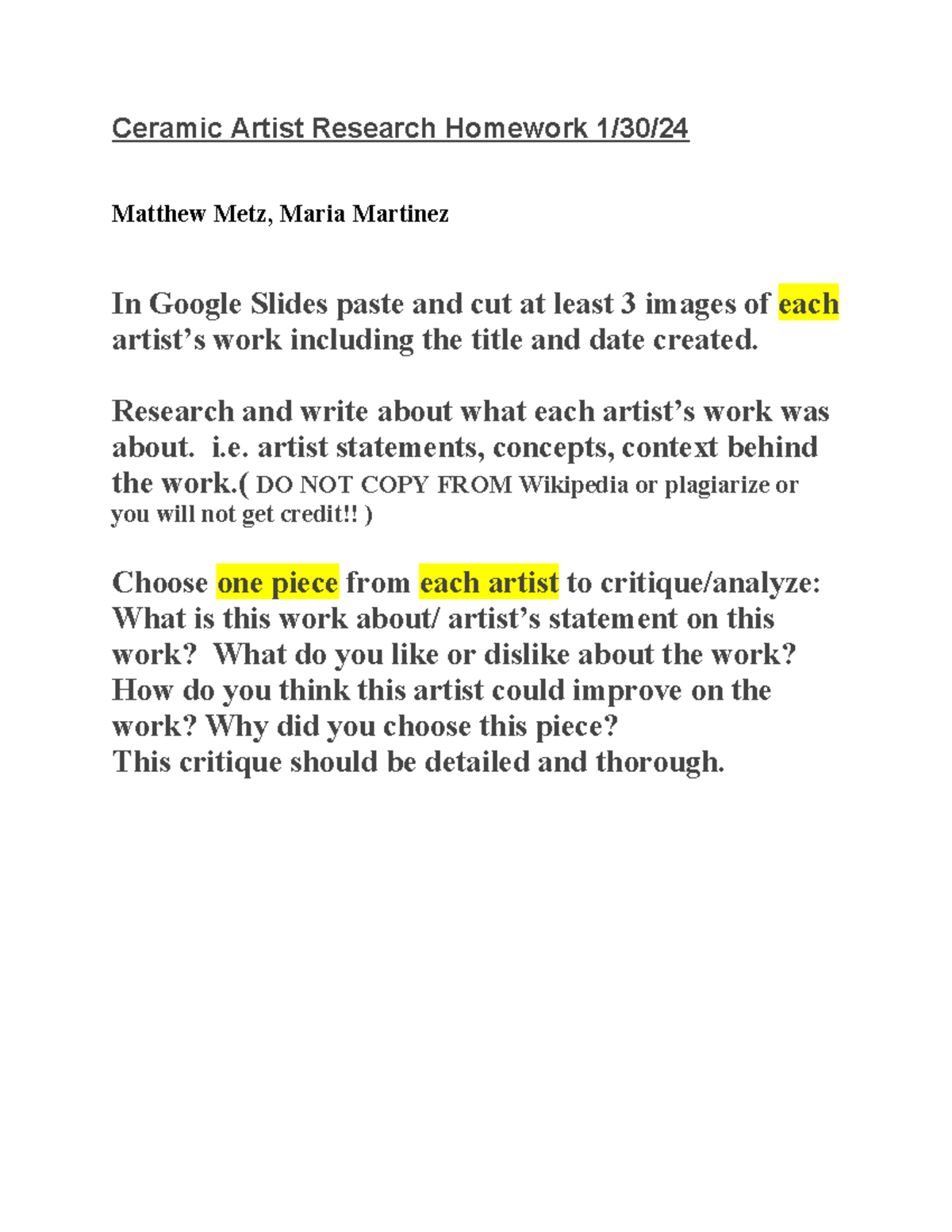 Ceramic Artist Research to be done in class jan 30 - Ceramic Artist ...