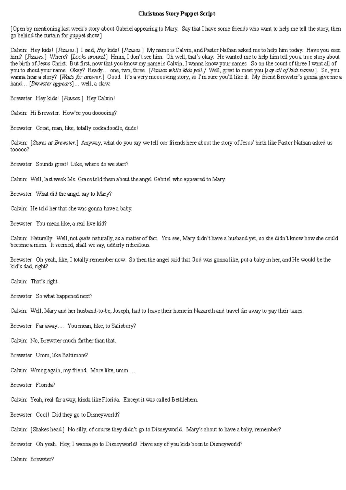 Christmas Story Puppet Script - Say that I have some friends who want ...
