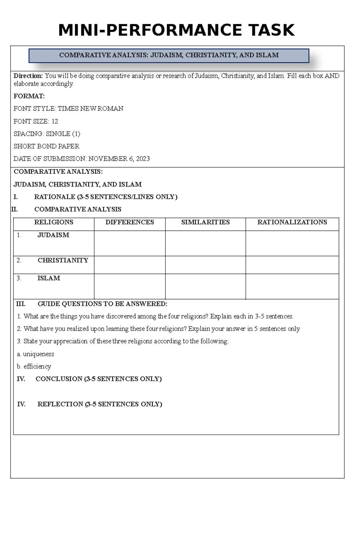 Religion-MINI- Performance-TASK - MINI-PERFORMANCE TASK Direction: You ...