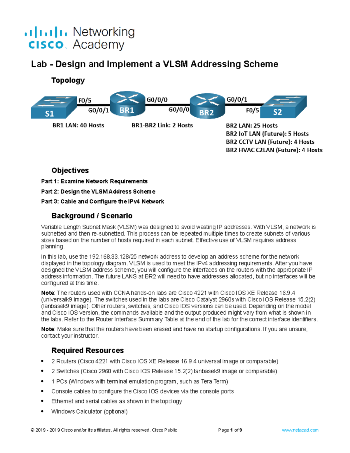 11.10.2 Lab - Design and Implement a VLSM Addressing Scheme - Topology Objectives Part 1 ...
