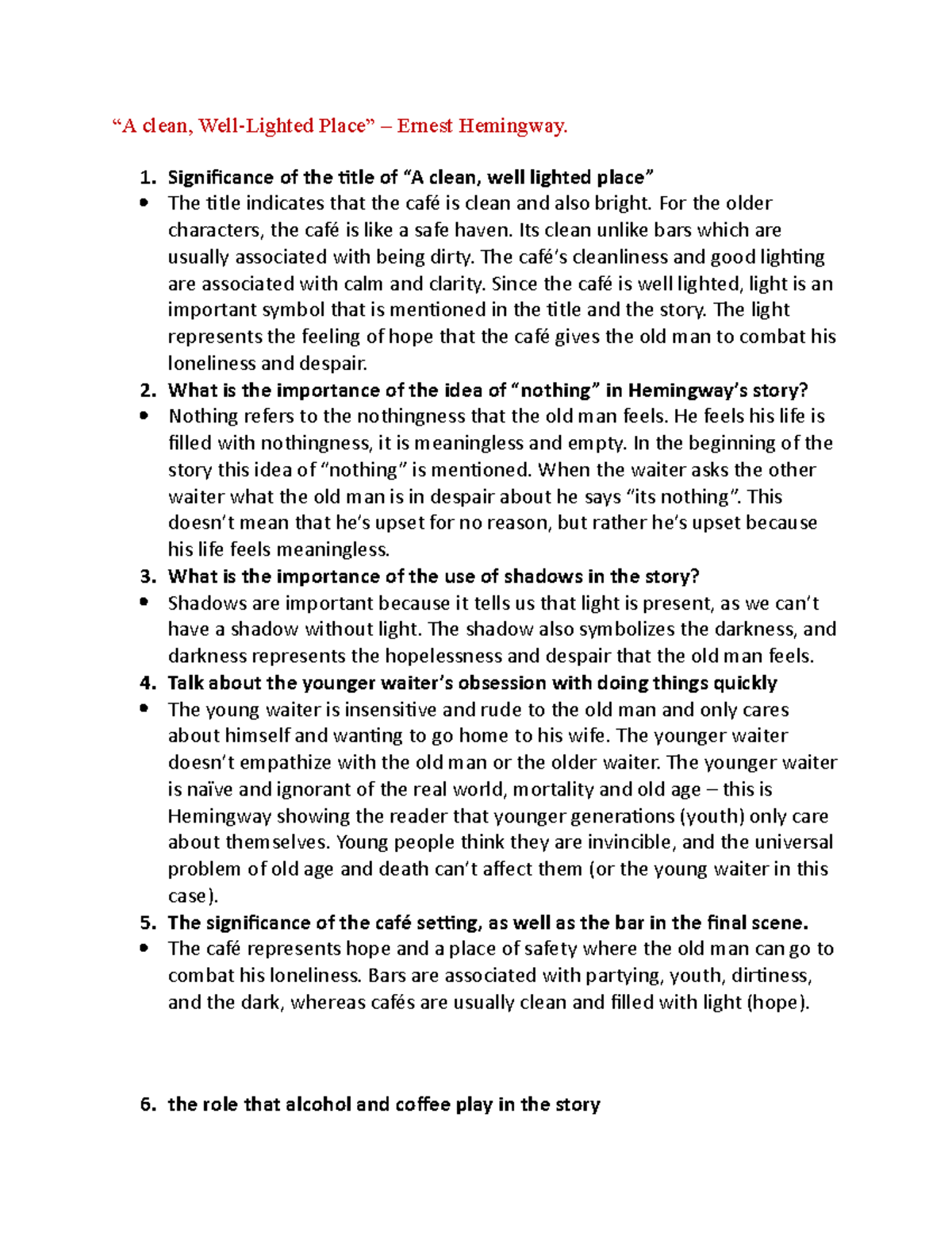 English exam review copy - “A clean, Well-Lighted Place” – Ernest ...