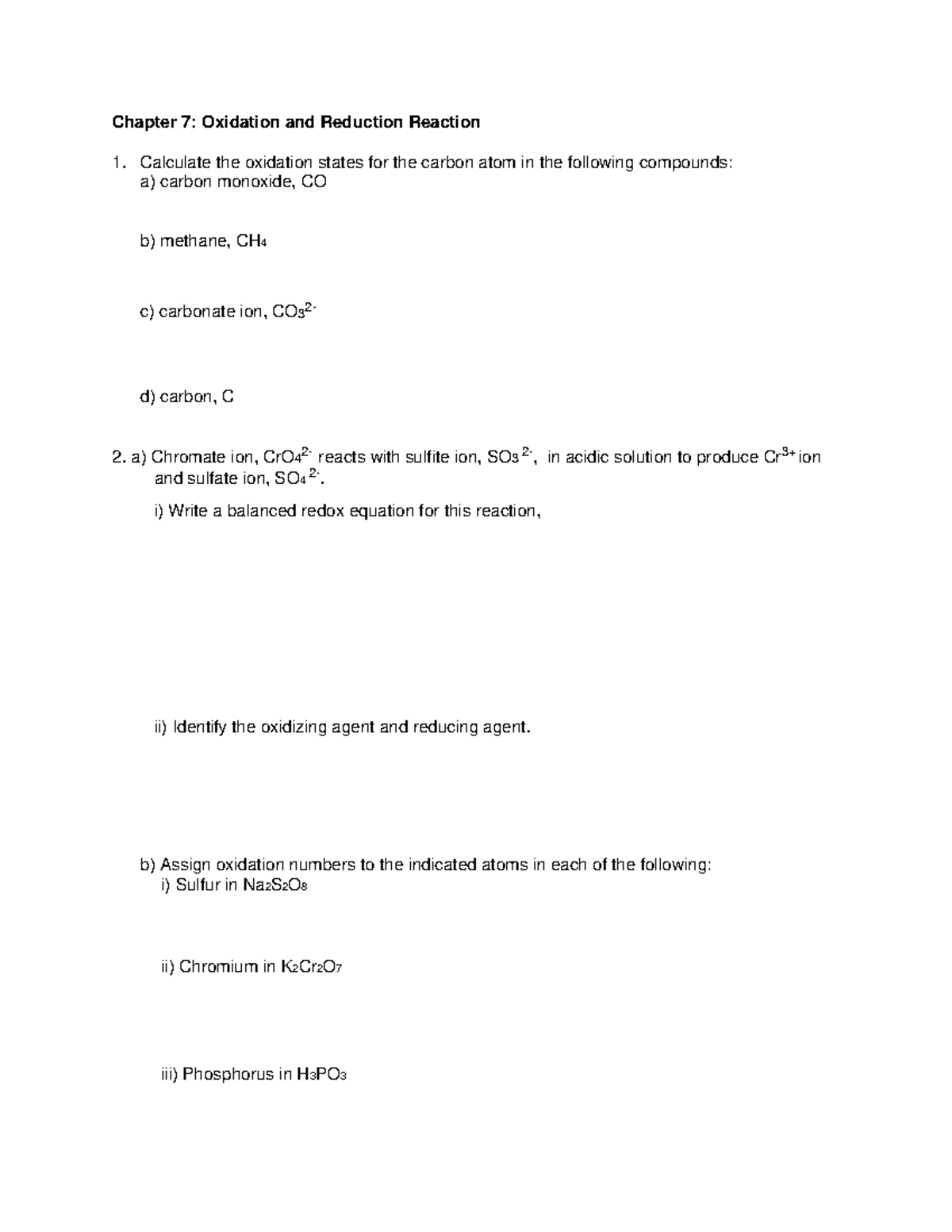 Tutorial Q Chapter 7 - Chapter 7: Oxidation and Reduction Reaction ...