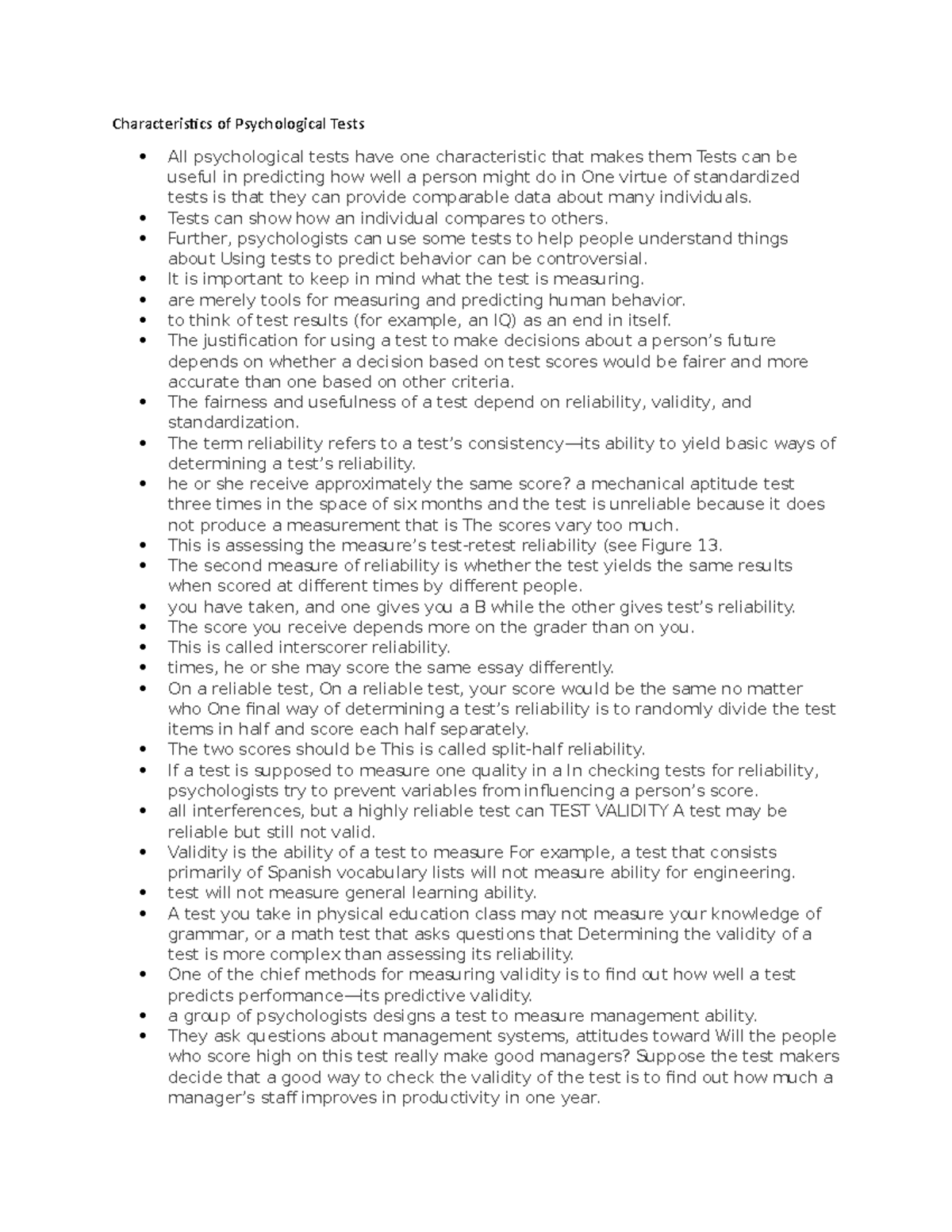 Characteristics of Psychological Tests - PSY 2012H - EFSC - Studocu