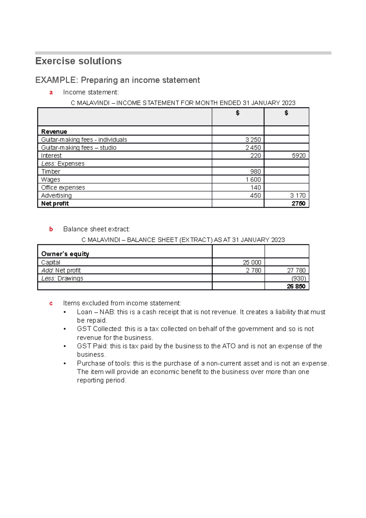 5. B E Income Statement Solutions (1) - Exercise solutions EXAMPLE ...