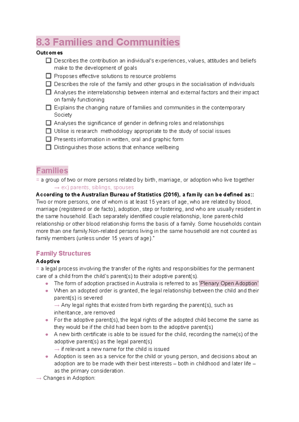 8.3 Families and Communities CAFS Notes - 8 Families and Communities ...