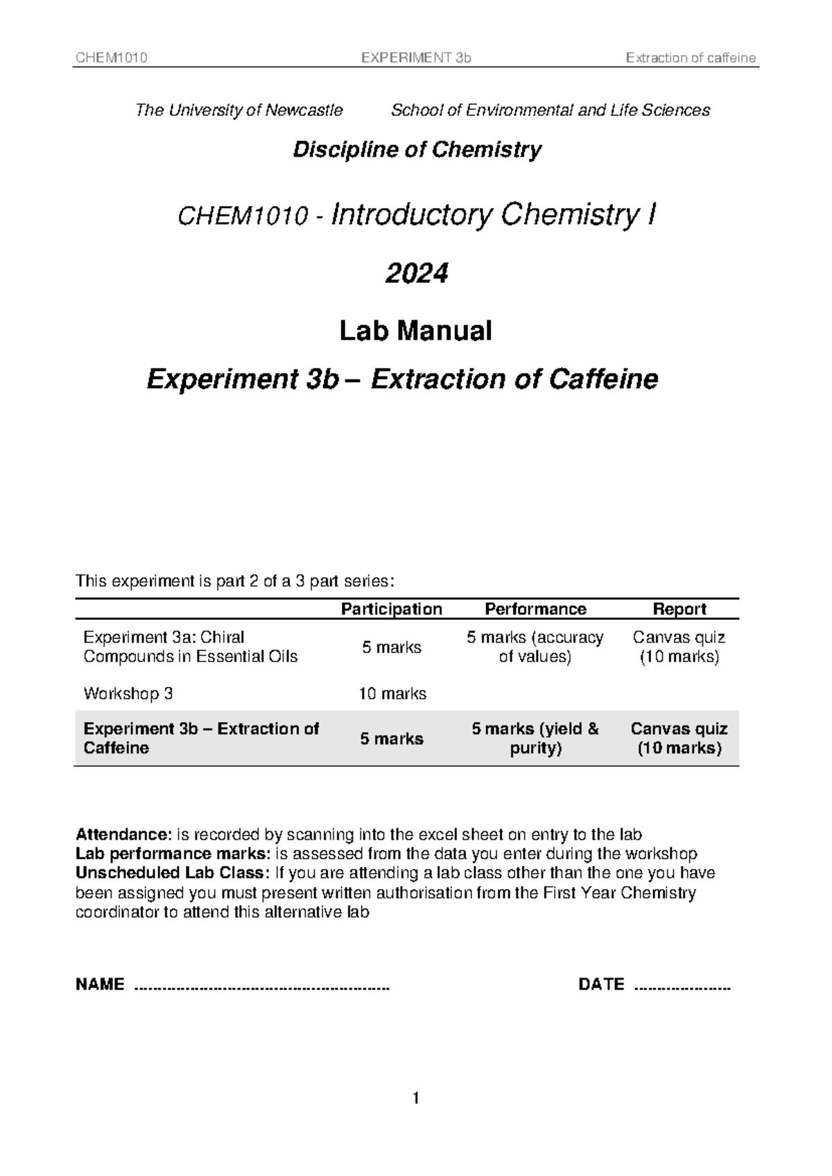 CHEM1010 2024 Expt 3b Extraction student - The University of Newcastle ...
