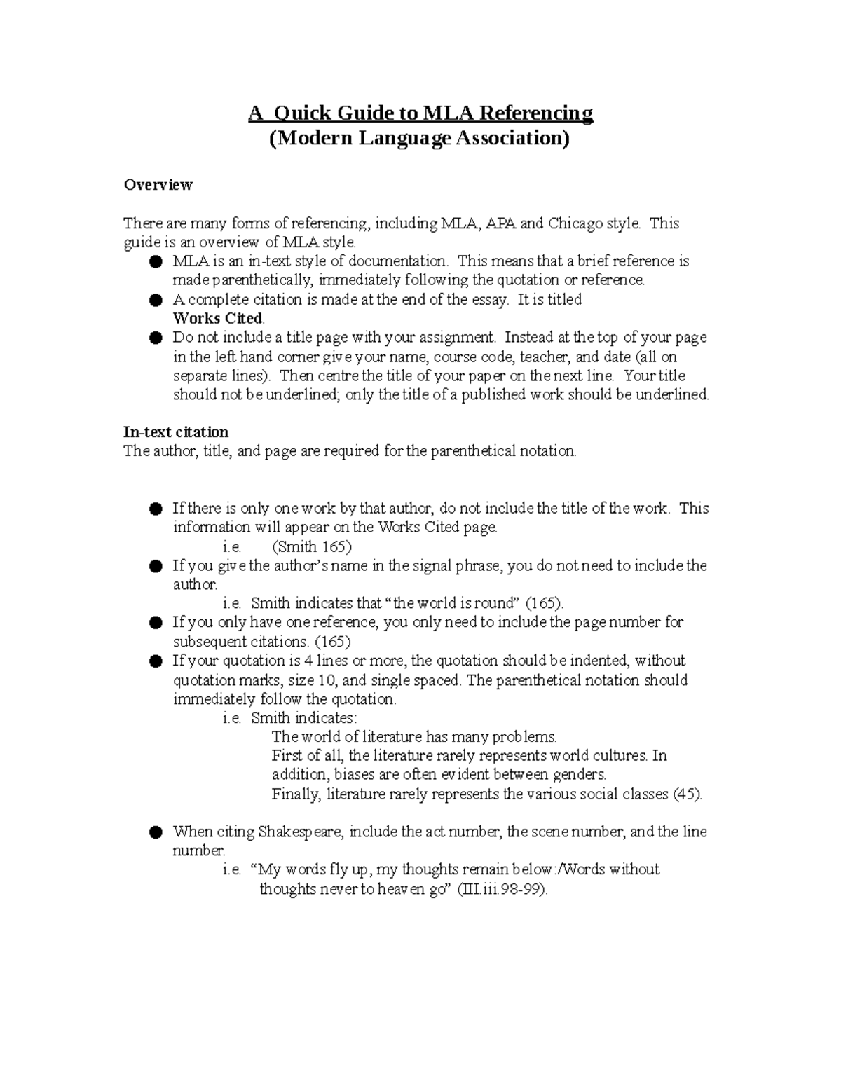A Quick Guide to MLA Referencing - Studocu