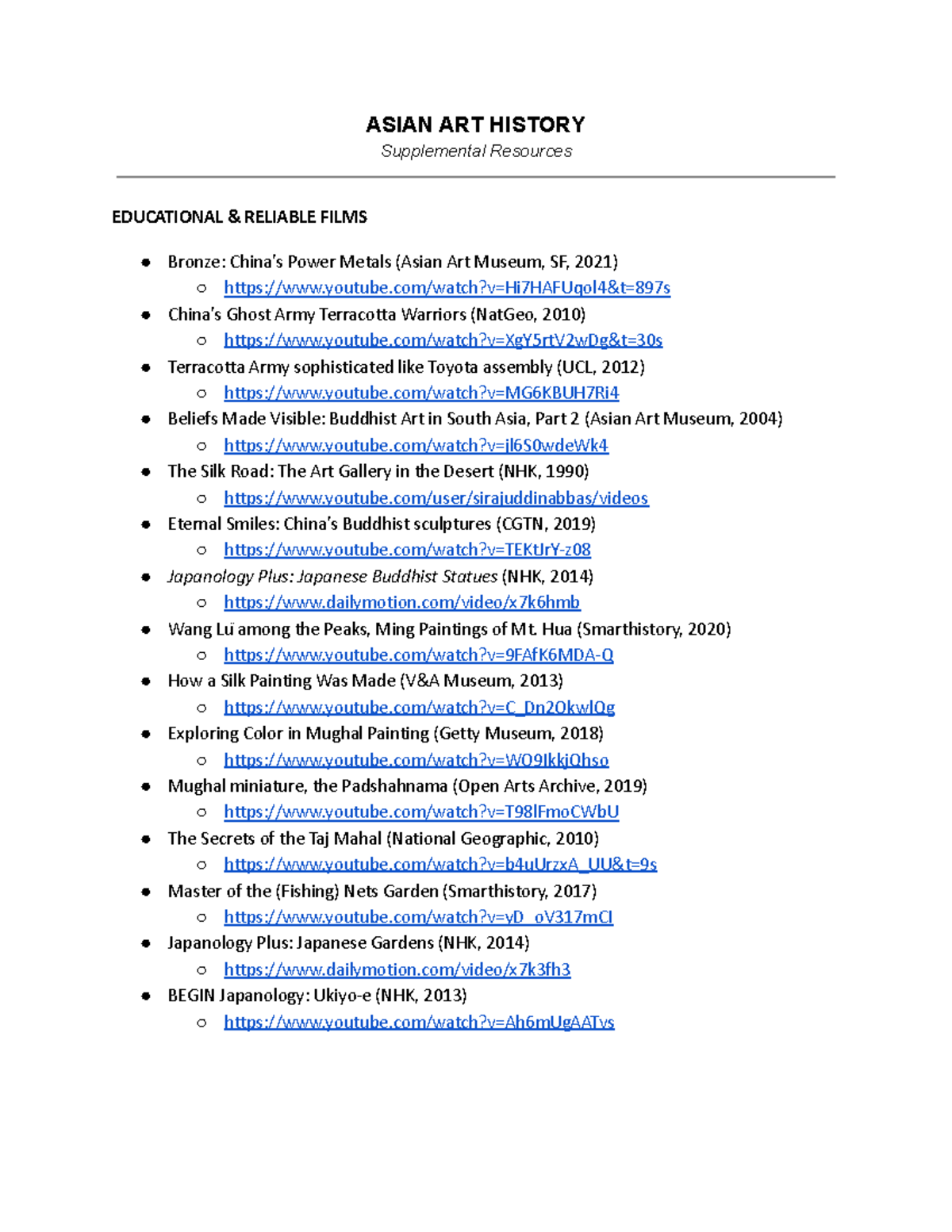 Resources - ASIAN ART HISTORY Supplemental Resources EDUCATIONAL ...