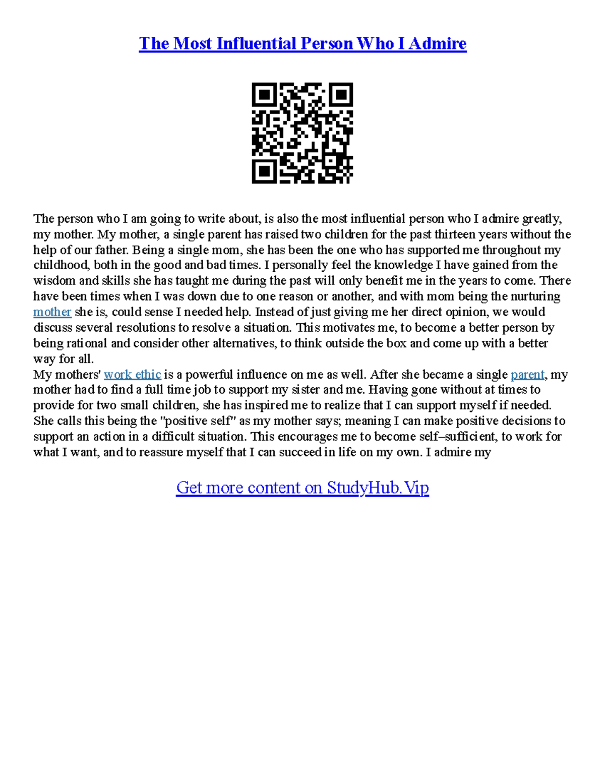 Who Do You Admire Essay - The Most Influential Person Who I Admire The ...