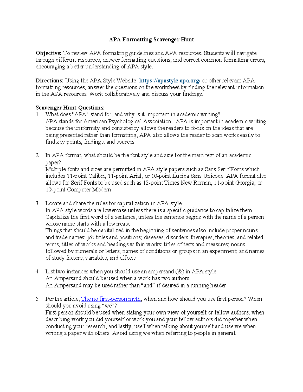 PSY102APAFormatting Scavenger Hunt 2 - APA Formatting Scavenger Hunt ...