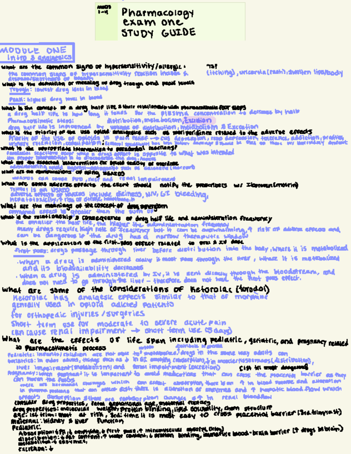exam one study guide - module one - MODS 1 - M Pharmacology exam one ...