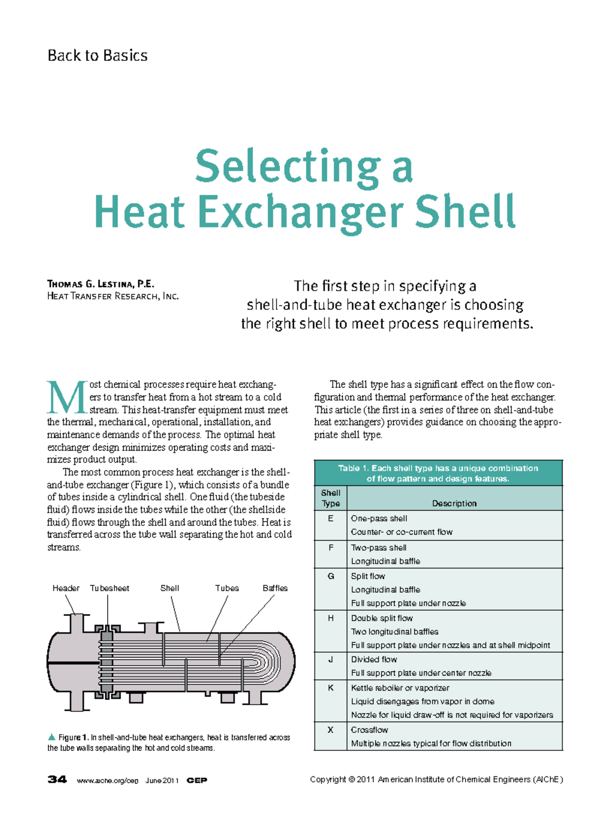 L7 Shell tube HE - Resumen - 34 aiche/cep June 2011 CEP Back to Basics ...