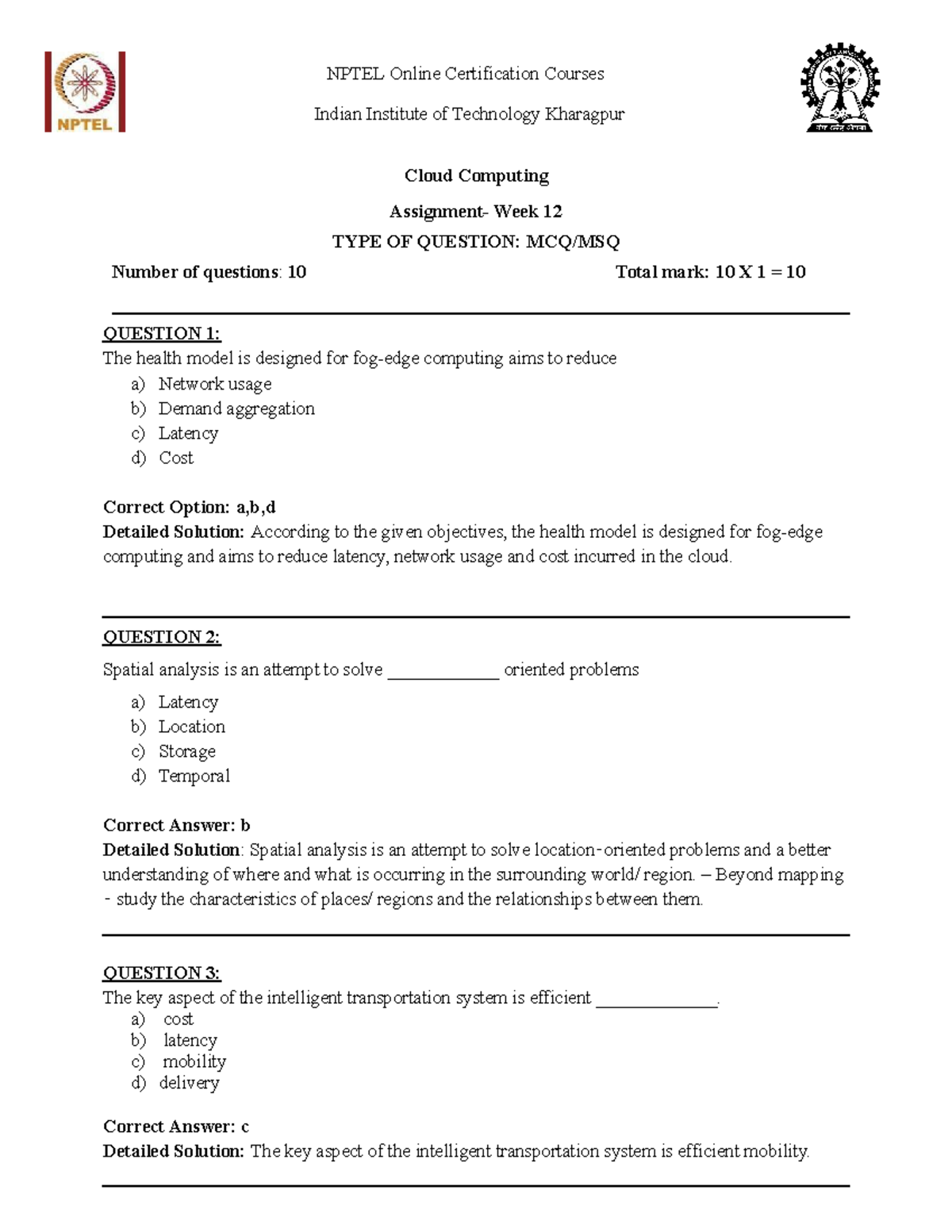Assignment 12 Solution - NPTEL Online Certification Courses Indian ...