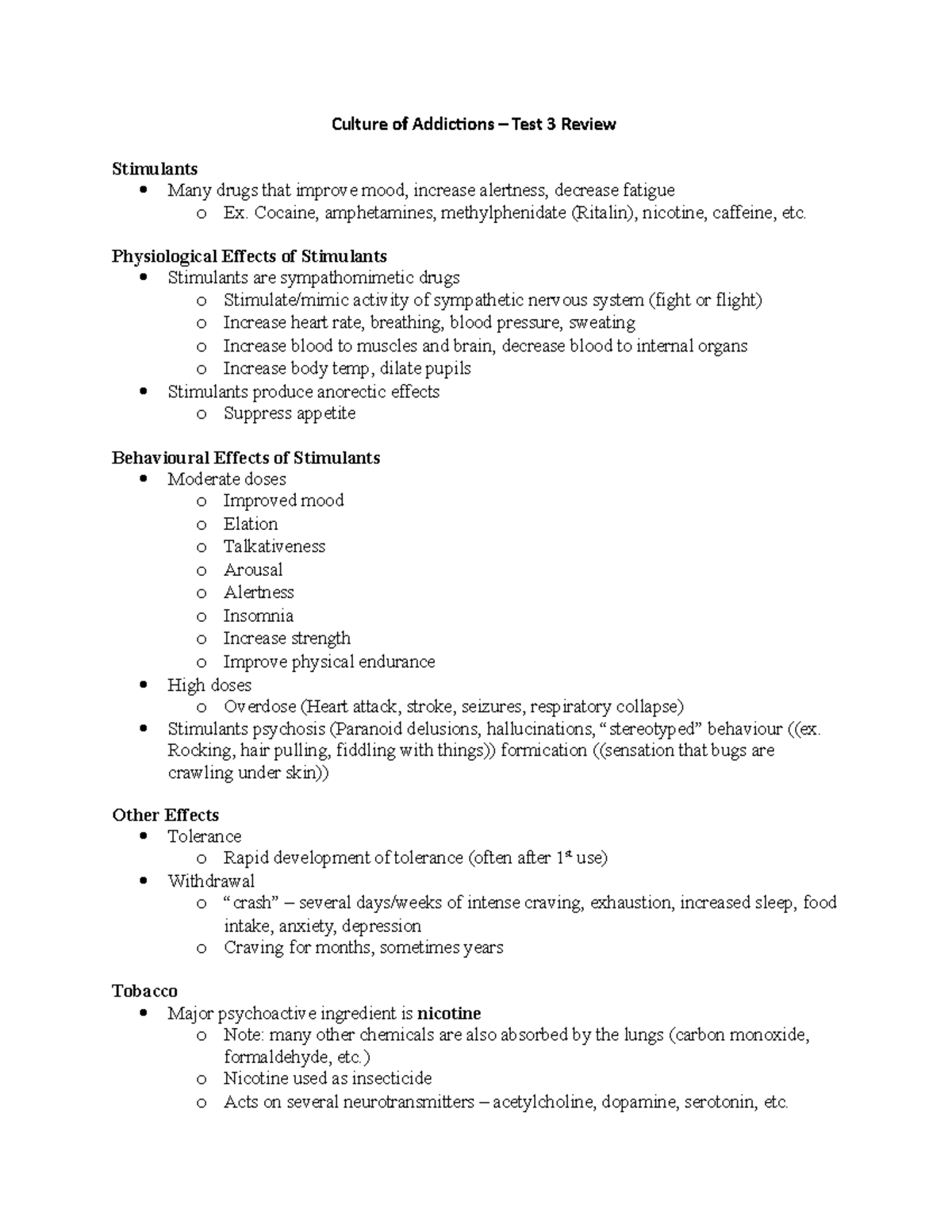 Culture of Addictions – Test 3 Review - Culture of Addictions Test 3 ...