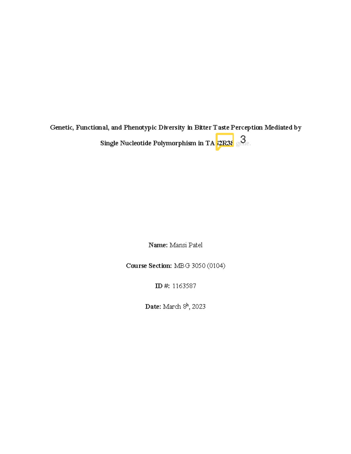 Lab report 1 - PTC paper - Genetic, Functional, and Phenotypic ...
