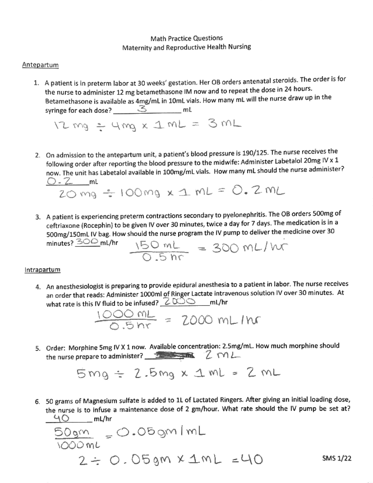OB Math Key - Math key for OB med math test - NUR 350 - Studocu