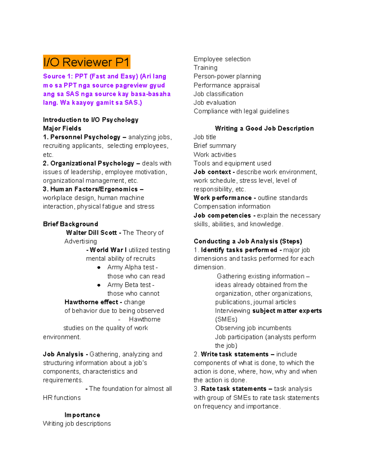 I O Reviewer P1 - Lecture notes - I/O Reviewer P Source 1: PPT (Fast ...