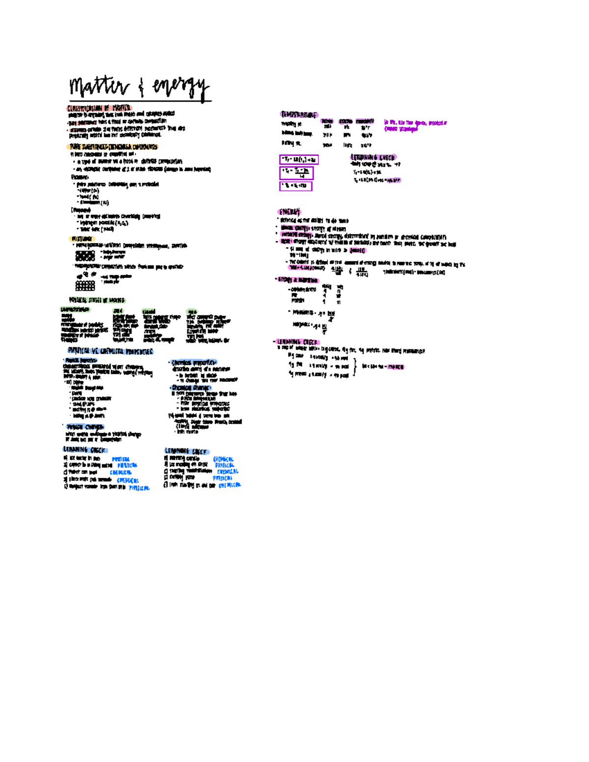 Chapter 3 notes - matter and energy - Matter energy CLASSIFICATION OF ...