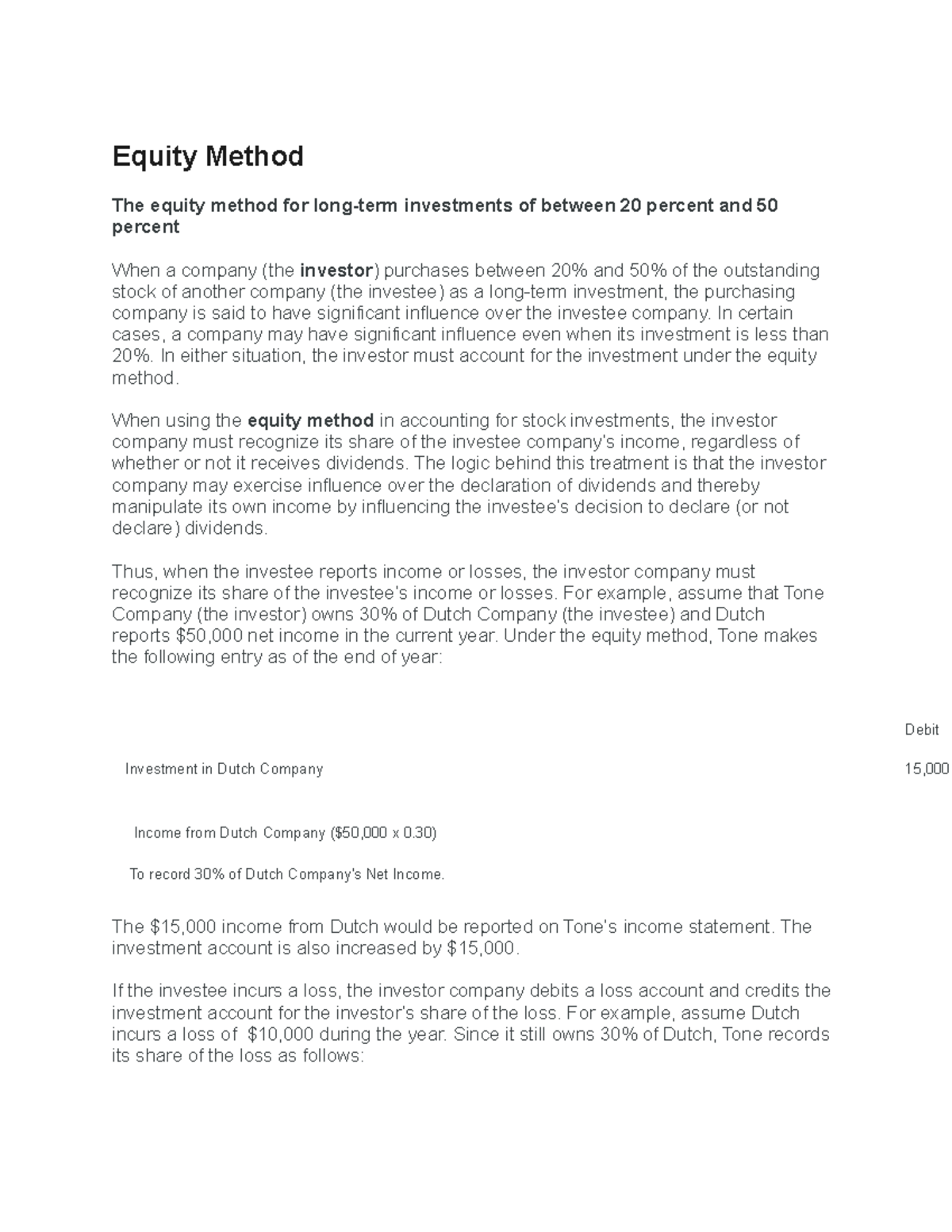 Equity Method - Equity Method The equity method for long-term ...
