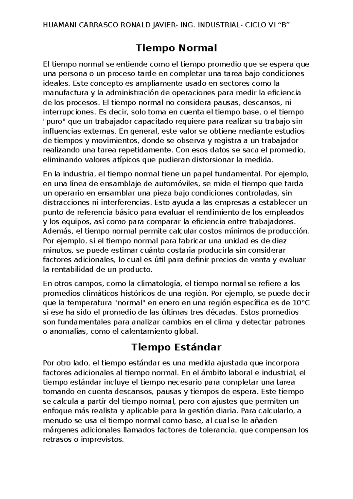 Tiempo Normal - Ronal - Tiempo Normal El tiempo normal se entiende como ...
