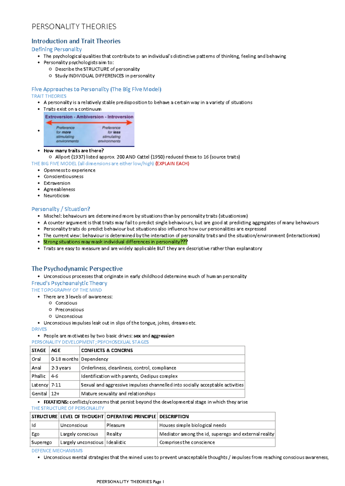 Peersonality Theories - Introduction and Trait Theories Defining ...
